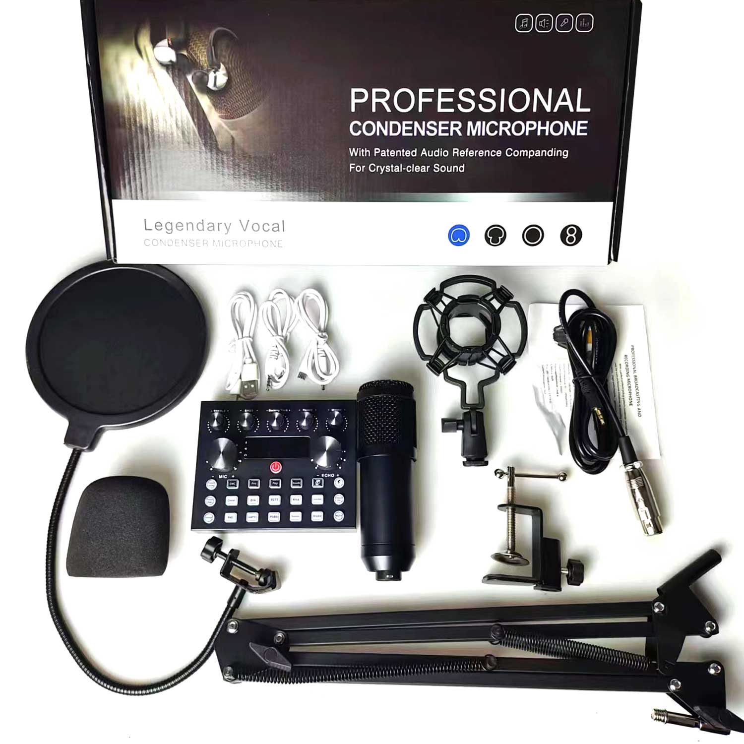 V10 BM-800 PODCAST CONDENSER MICROPHONE SET WITH LIVE SOUND CARD ...
