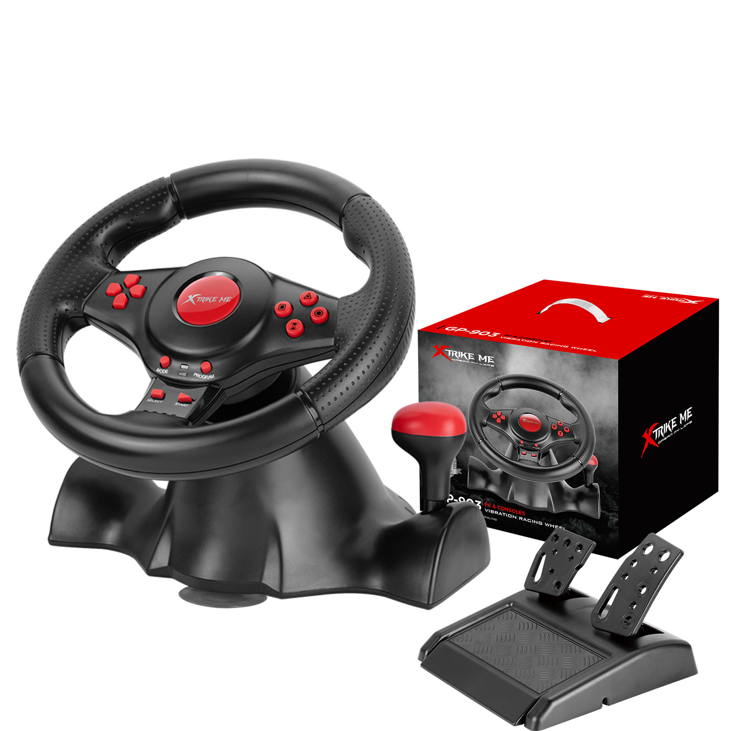 XTRIKE ME GP-903 RACING WHEEL WITH DUAL VIBRATION MOTORS REALISTIC GAMING EXPERIENCE - 24tech.pk